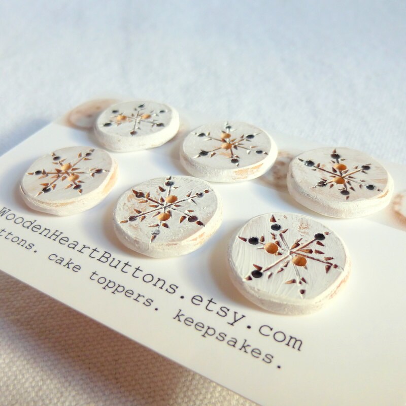 Tiny Snowflake Button Handmade Wood Button 3/4 Inch or 20mm