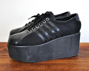 Vintage 1970s Black Platform Tennis Shoes, Size 9