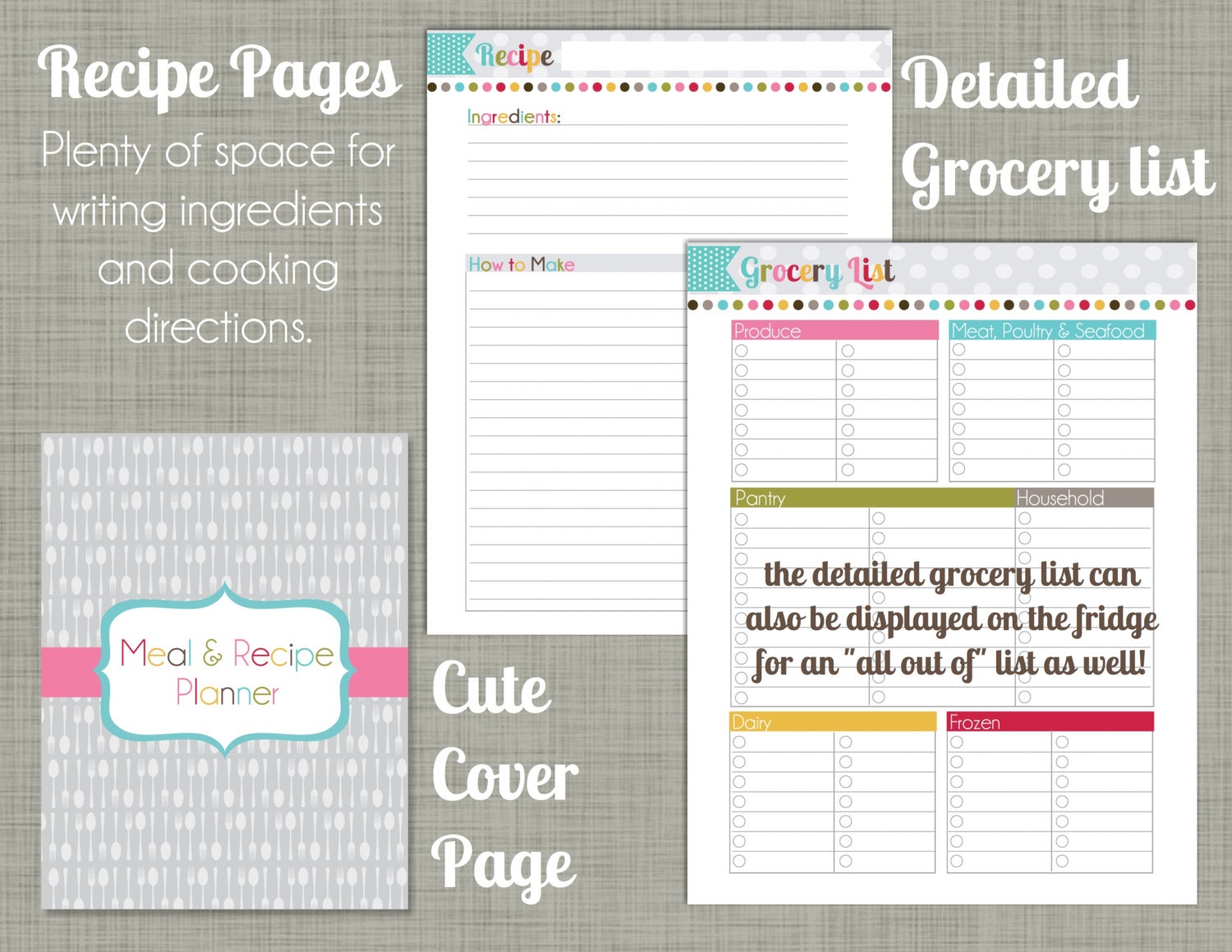 Meal & Recipe Planner Printable Set Sized by PolkaDotPosiePrint