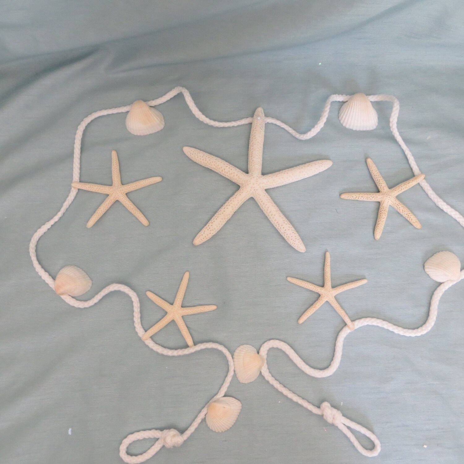 White starfish and shell garland_beach by CarmelasCoastalCraft