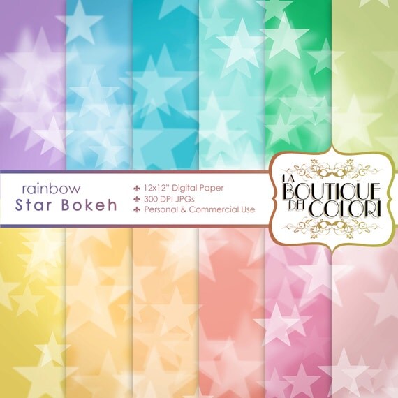 Colorful stars Bokeh digital paper. star by LaBoutiqueDeiColori