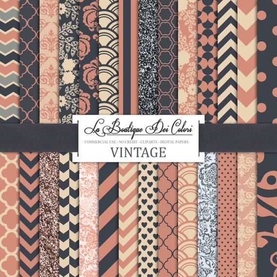 Vintage Coral and old Navy Digital Paper. by LaBoutiqueDeiColori