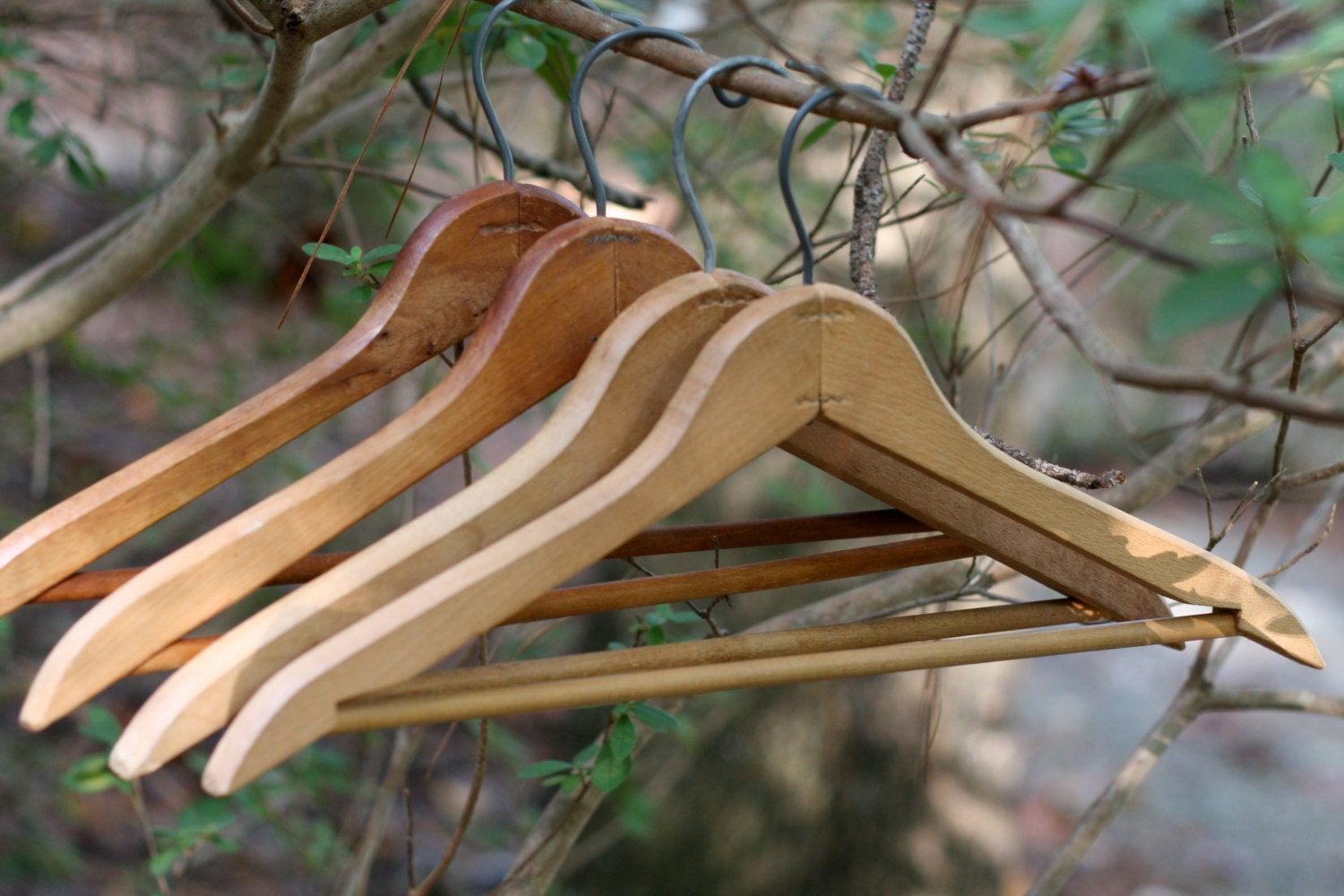 Four Vintage Wooden Suite Hangers with Metal Hooks / Rustic, Primitive ...