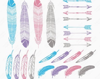 BLACK FRIDAY SALE Feathers and Arrows Digital Clipart, Hipster Clipart