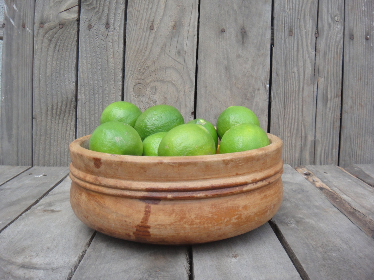 Vintage Wooden Serving Fruit Bowl Fall Winter Large Farm Country Decor ...