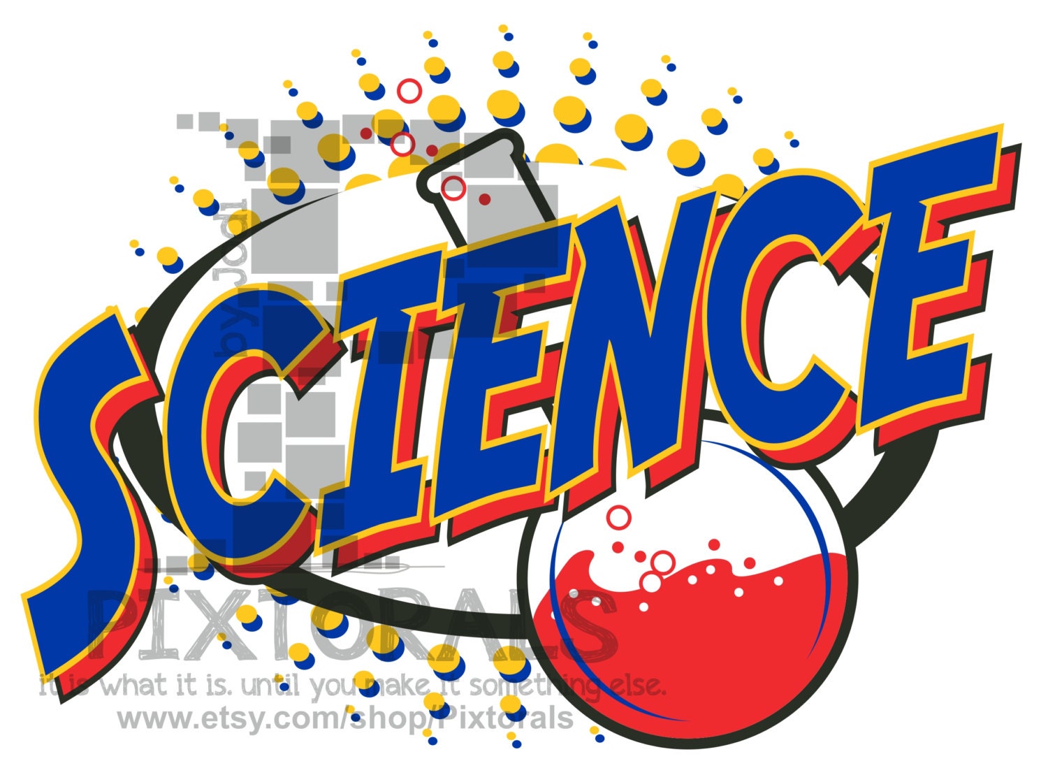 Science Logo with Flask Science Graphics Comic Style EPS