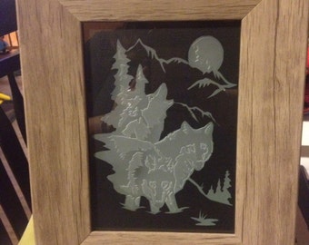 Etched wolf glass | Etsy