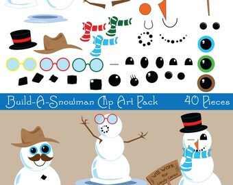 Build A Snowman Clip Art, 300 DPI, 40 pieces, Perfect for digital or ...