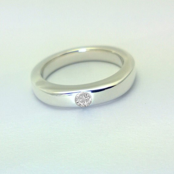 Sterling Silver Simple Diamond Ring - Single Diamond Ring Band ...