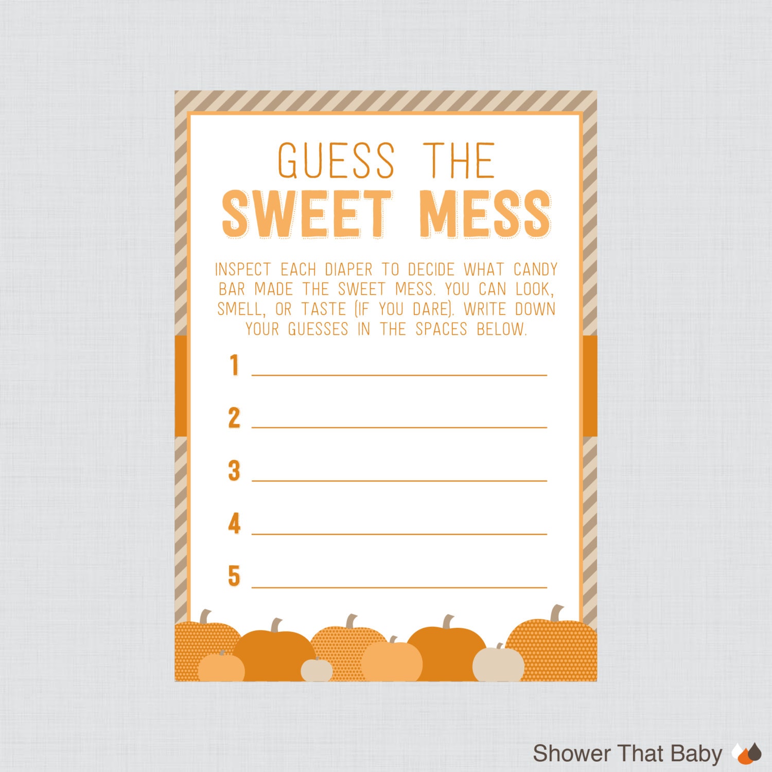 Pumpkin Baby Shower Diaper Candy Bar Game Printable Guess