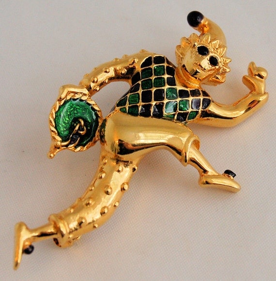 Items similar to Mardi Gras Figural Court Jester Brooch Pin Enameled ...