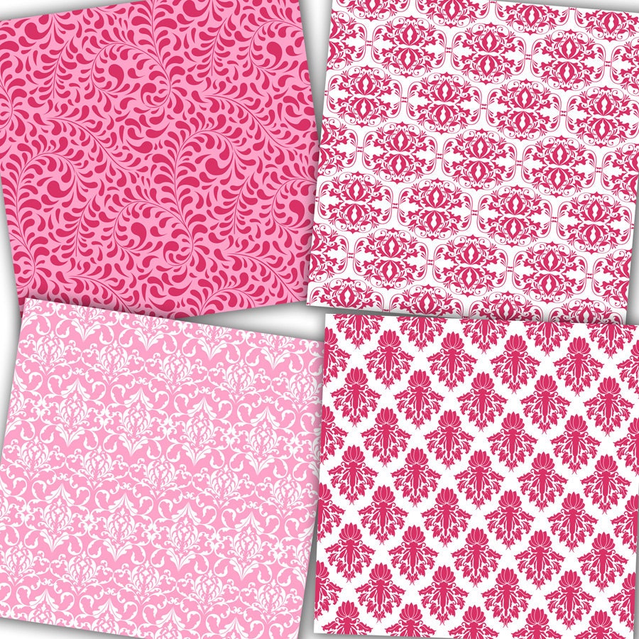 Pink Damask Digital Paper: Pink Damask pink by Lunabludesign