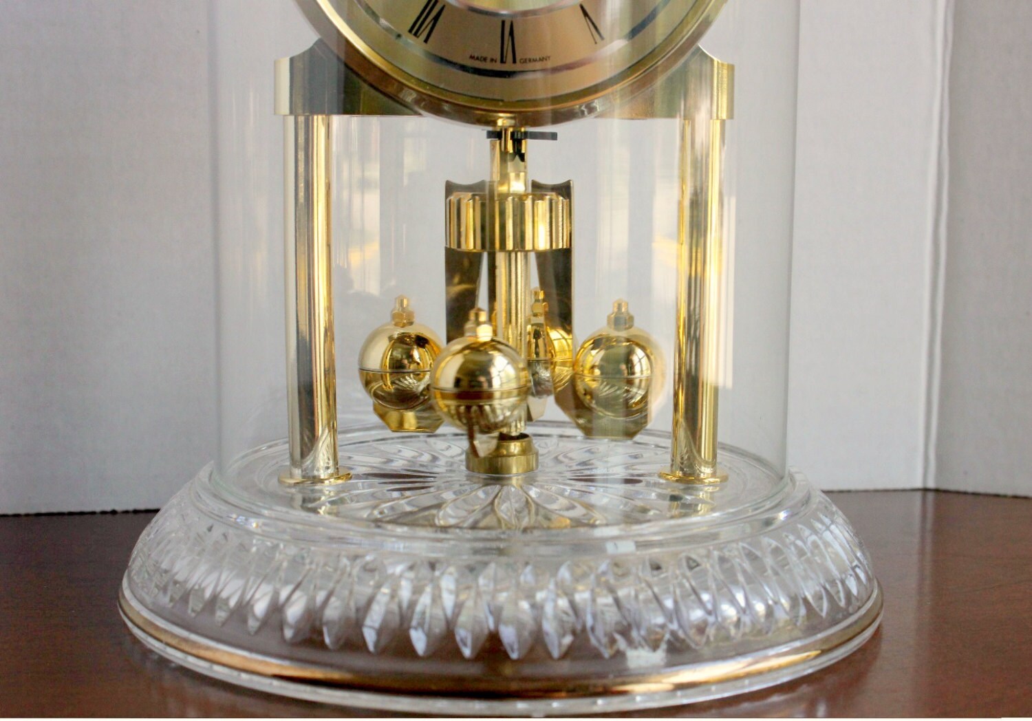Gold Kundo Anniversary Clock Gold w/ Glass Dome Vintage