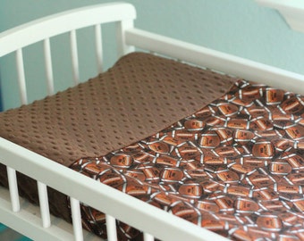 Minky Changing Pad Cover, Brown Football Pattern, Contoured Changing ...