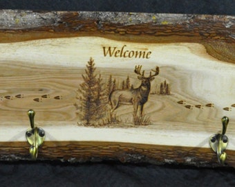 Live Edge Coat Rack. Rustic Coat Rack. Deer Hunters Gift. Engraved Coat ...