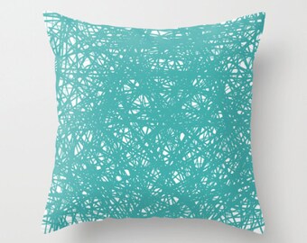 Bright Teal Pillow - Scribble Print Throw Pillow - Bright Pillow - Gift ...