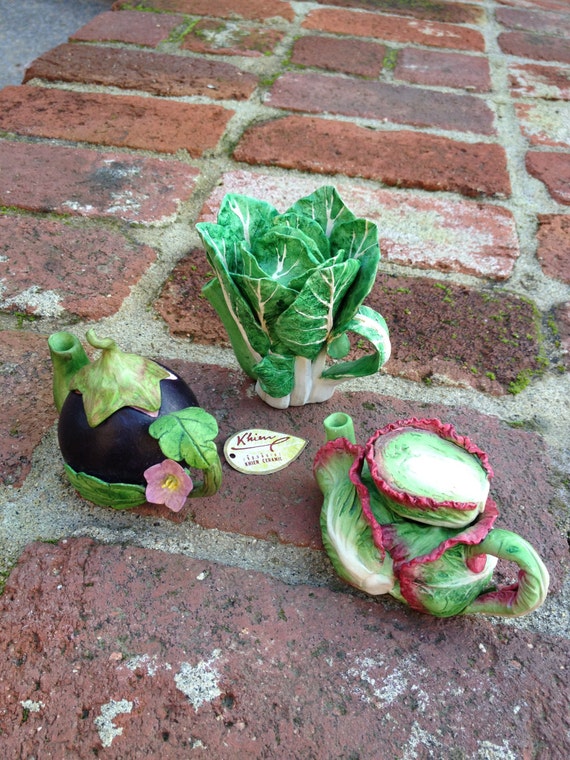 Vegetable Miniature Ceramic Teapots by Khien Ceramics Set of 3