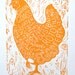 Spring Chicken Hand Watercolored Linoleum Block Print by
