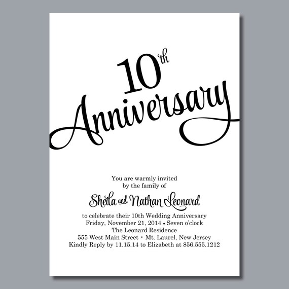 10th Wedding Anniversary Invitations Personalized Printable