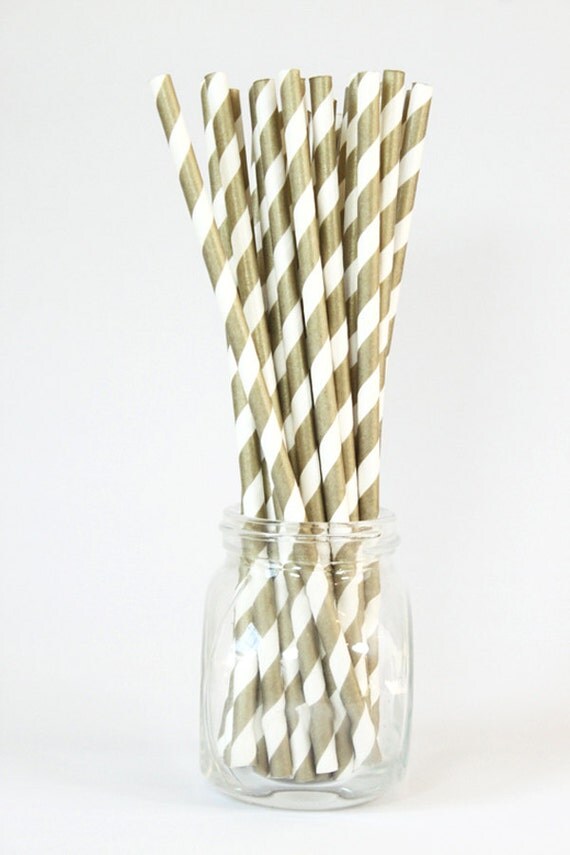 Gold Stripe Straws Metallic Paper Straws Gold Party Supplies