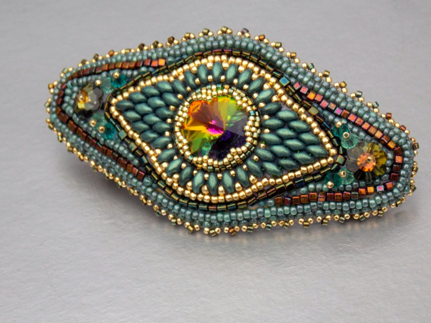 Bead Embroidery Barrette Seed bead jewelrySwarovski