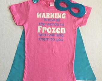 Girls Personalized Frozen T-Shirt with Superhero Cape and Mask Custom ...