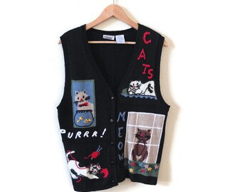 cat sweater vest meow purr (unisex)