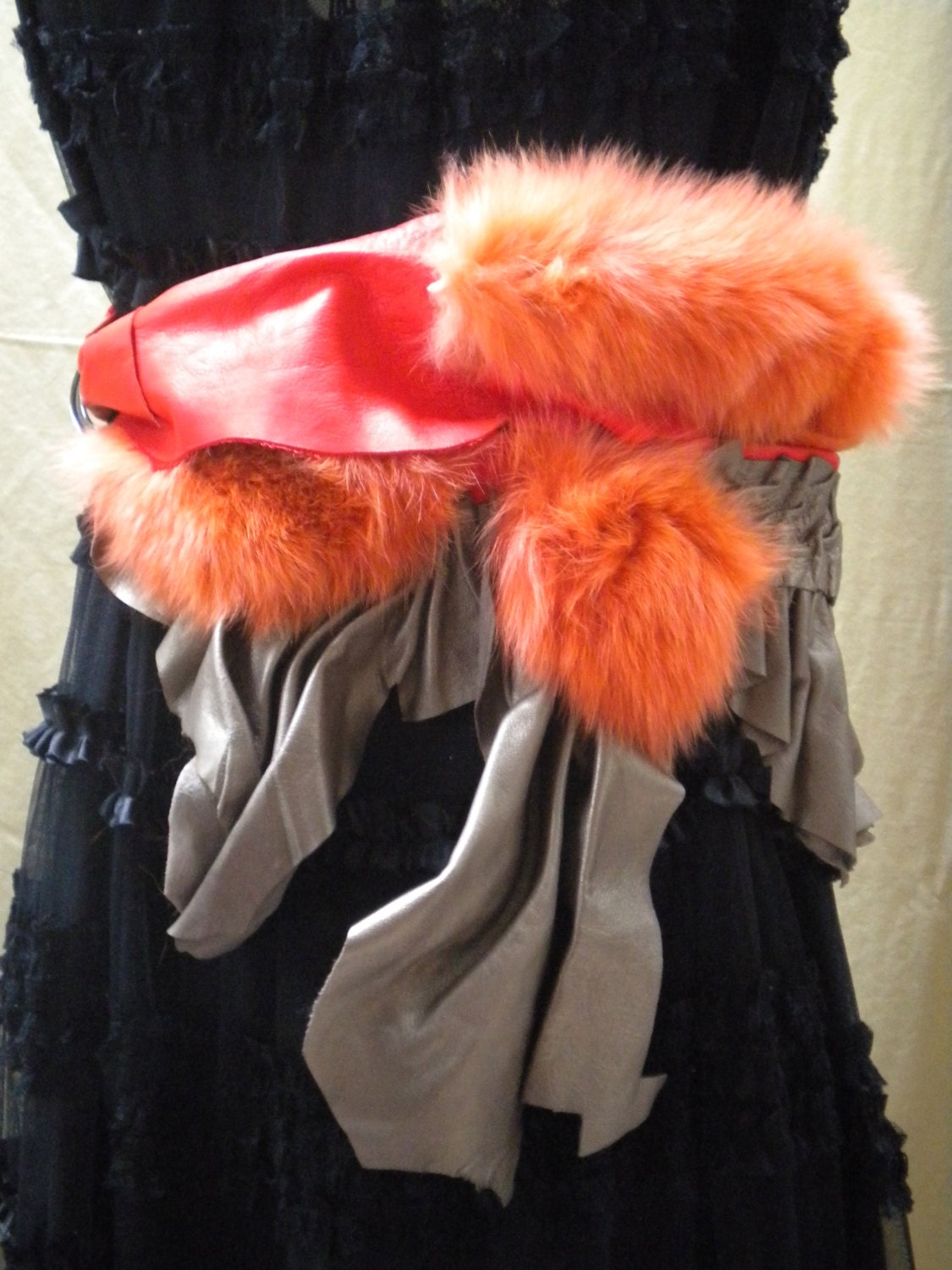 UNIQUE HANDMADE – One-of-a-Kind leather and orange rabbit fur belt ...