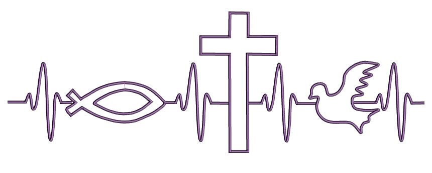 EKG heart beats for Jesus. Christian embroidery design. Easter