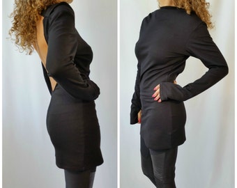 Black Backless Top / Blouse Long Sleeve Open Back Slim Shirt ...