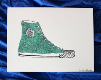 Converse High Top with Zentangle & Watercolor