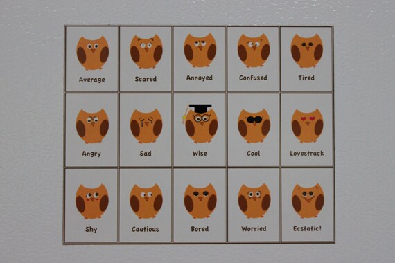 Items similar to Owl Emoticons, Feelings, Emotions Mood Chart List ...