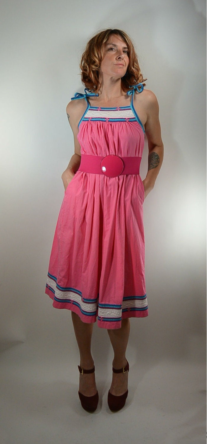 Pink Quilted Festival Dress// 60s Summer Dress// Hot Pink Sun Dress ...