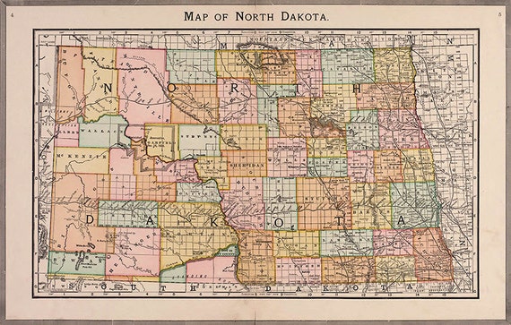North Dakota map 1891 scanned version of old original map