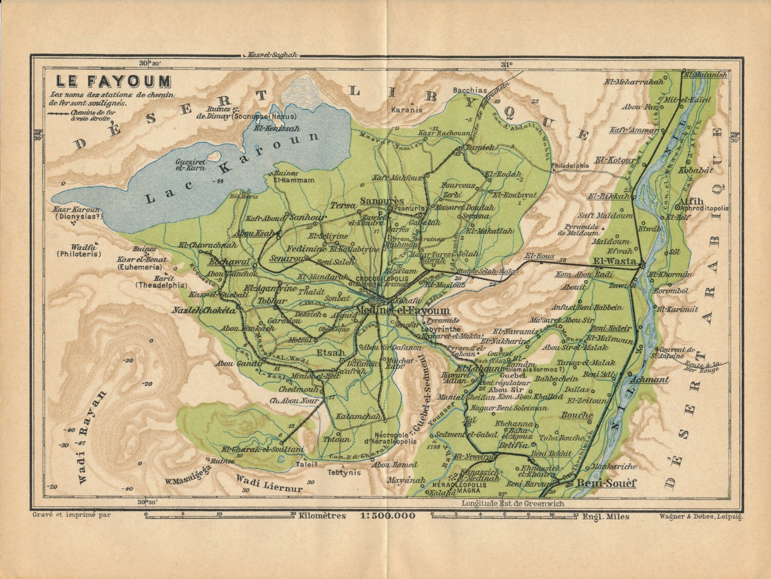 1929 Al Fayoum Al Fayoum Oasis Egypt Antique Map