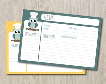 Owl recipe cards | Etsy