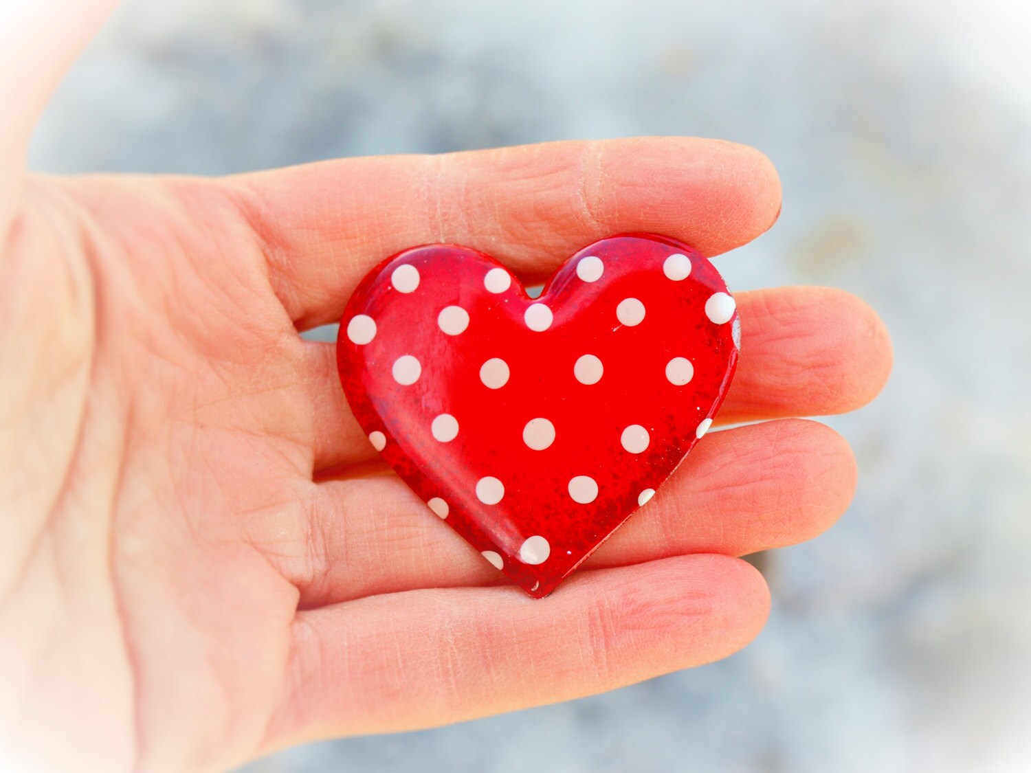 Handpainted Heart Pin Stainless Steel Heart Badge Polka Dot
