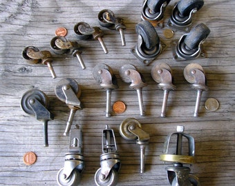 Vintage Antique Wood and Metal Furniture Caster Wheels ~ 18 Total ...