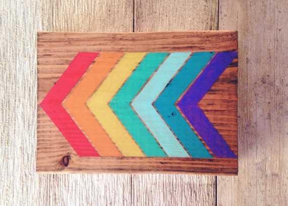 Items similar to Rainbow chevron hand painted sign on reclaimed wood on ...