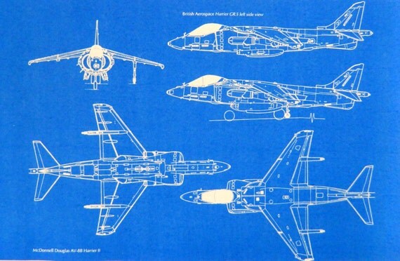 British Harrier GR-5 Aircraft Blueprint by BlueprintPlace2 on Etsy
