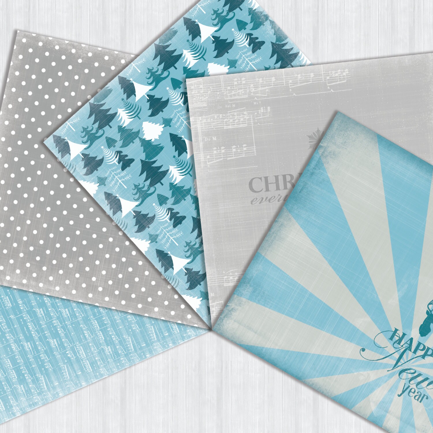 Blue Christmas Digital Paper Pack Instant Download Grey Beige