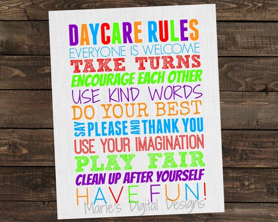Daycare Rules Wall Art Printable INSTANT DOWNLOAD 8x10