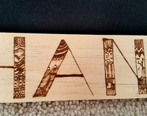 Wooden pyrographied wedding sign with unique lettering