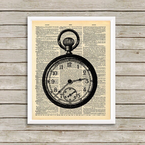 Items similar to Vintage Paper POCKET WATCH Art Print - 8x10 Digital ...