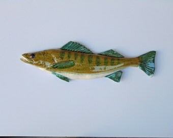 Walleye ceramic fish art decorative wall hanging