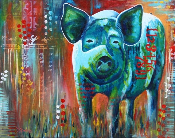 Items similar to Pig Painting, GICLEE PRINT on Fine Art Paper or 3/4 ...