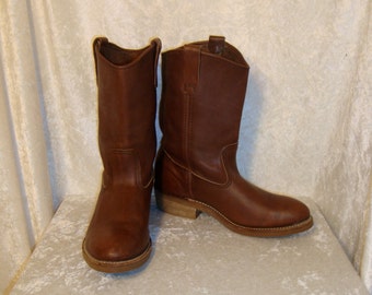 1970 vtg women size 10 mens size 8 1/2 brown leather cowboy boots ...