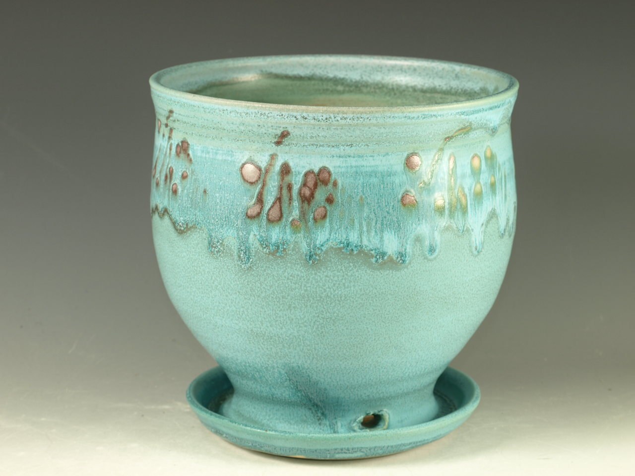 Pottery planter in turquoise glaze flower herb by Hodakapottery