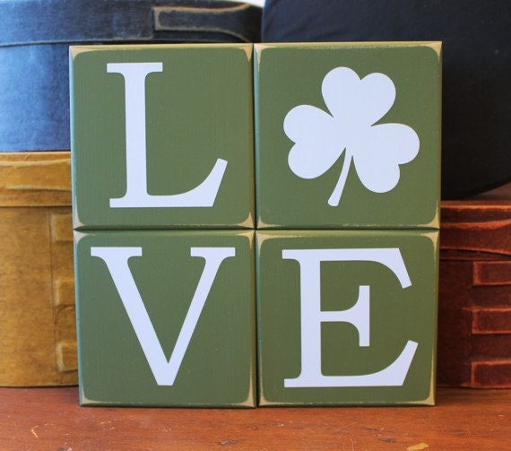 Shamrock LOVE Shelf Sitter Blocks Sign Irish St. Patrick's