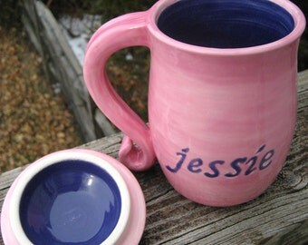 red-orange covered mug by karengoldberg1 on Etsy